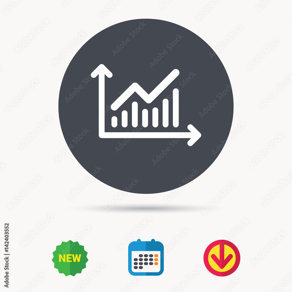 Graph icon. Business analytics chart symbol. Calendar, download arrow ...