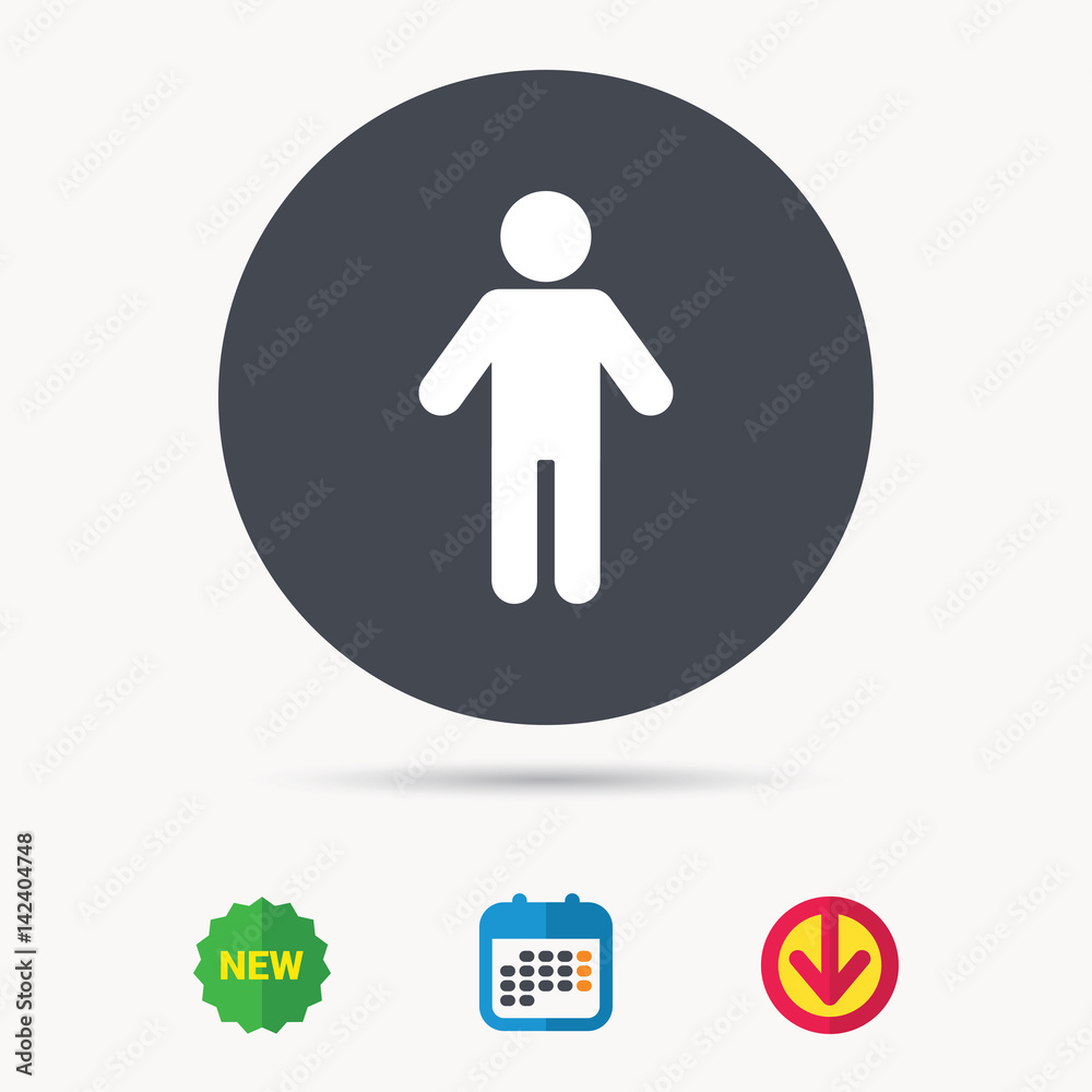 Man icon. Male human symbol. User sign. Calendar, download arrow and ...