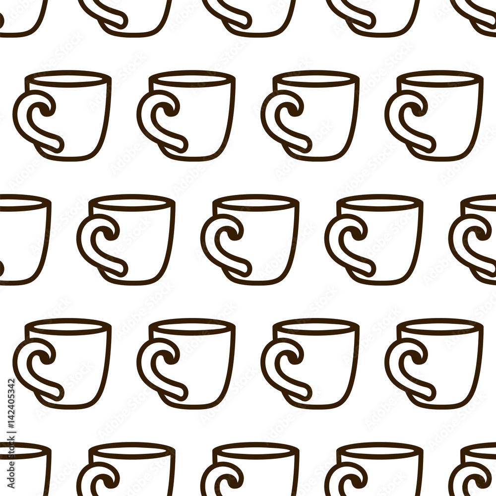 Coffee cup seamless pattern. Cute vector black and white coffee cup ...