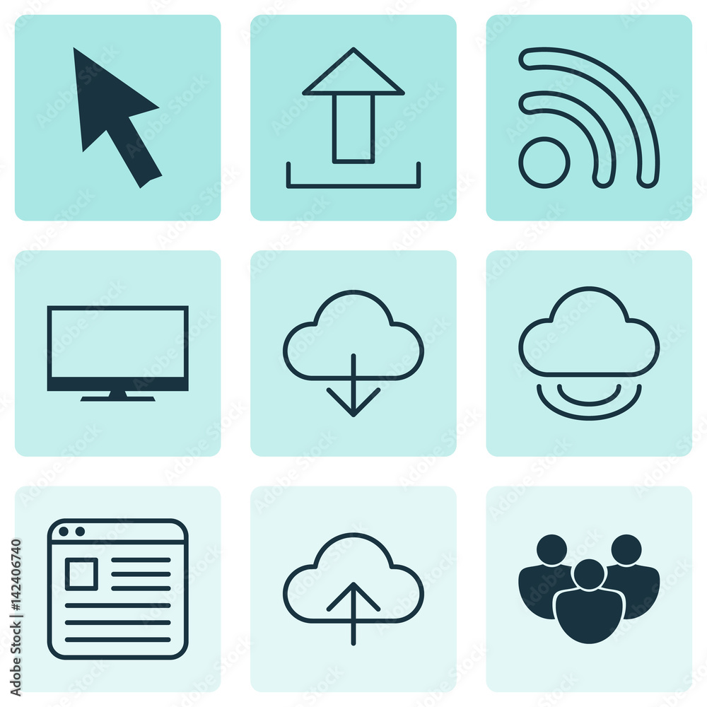 Set Of 9 Online Connection Icons. Includes Display, Wifi, Website Page ...