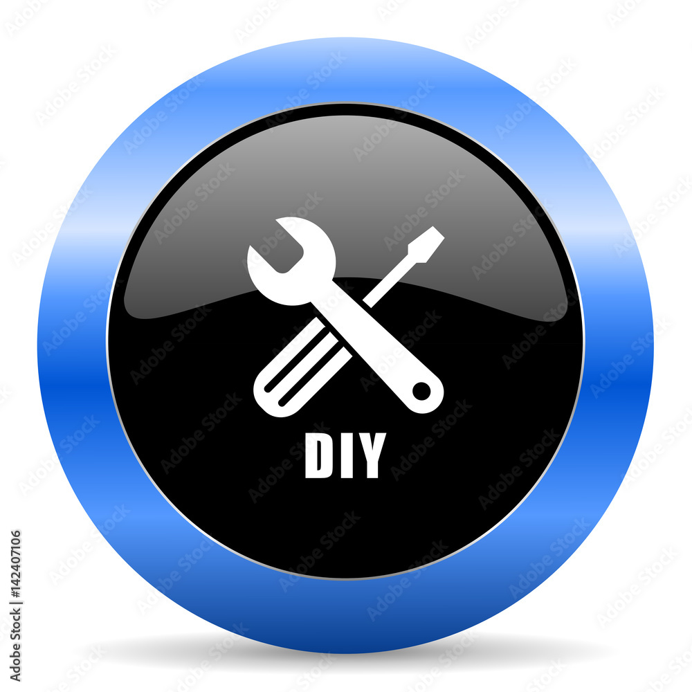 Diy black and blue web design round internet icon with shadow on white ...