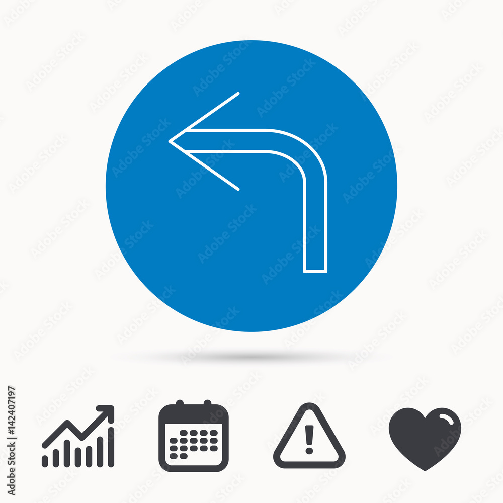 Turn left arrow icon. Previous sign. Back direction symbol. Calendar ...