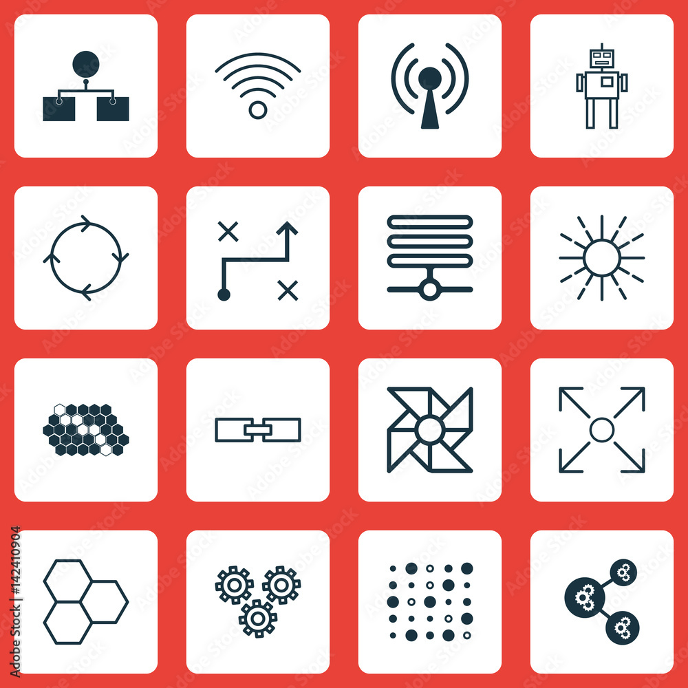 Set Of 16 Artificial Intelligence Icons. Includes Solution, Wireless ...