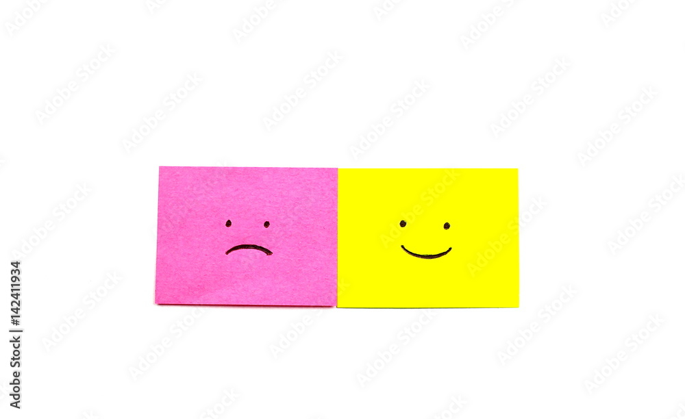 Happy and Sad face side by side isolated on a white background 스톡 사진 ...