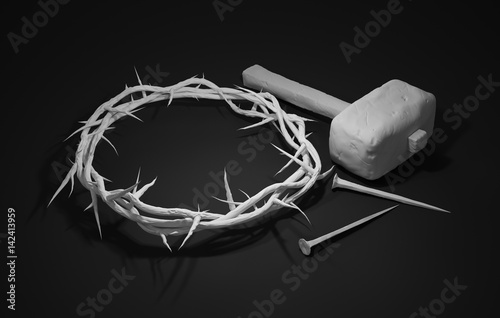 Crucifixion Of Jesus Christ - Cross With Hammer Nails And Crown Of ...