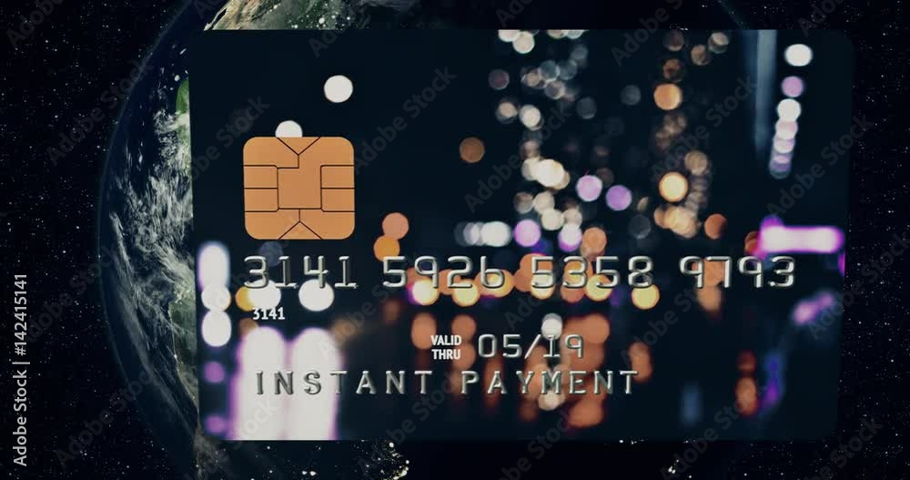 Bank Card / Instant Payment / Earth from Space. Bank plastic card with ...