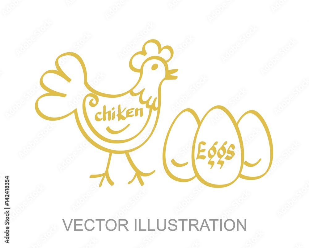 Vector silhouette of chicken with eggs and lettering hand written text ...