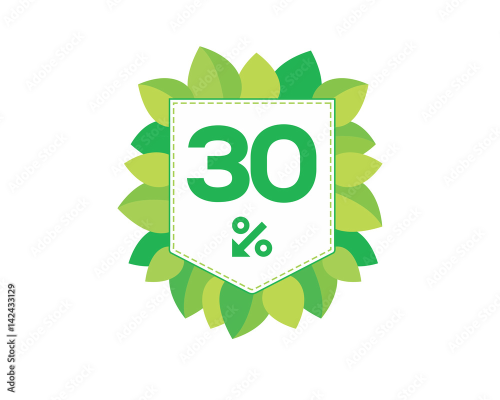 Green price tag label with 30% text designed with an arrow percent icon ...