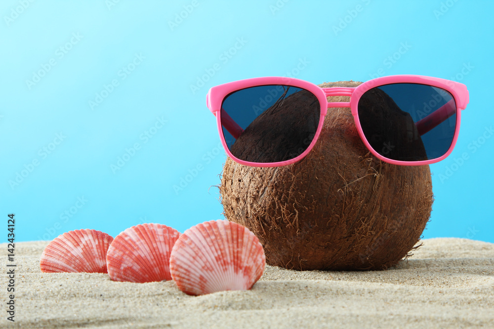Coconut in sunglasses Stock Photo | Adobe Stock
