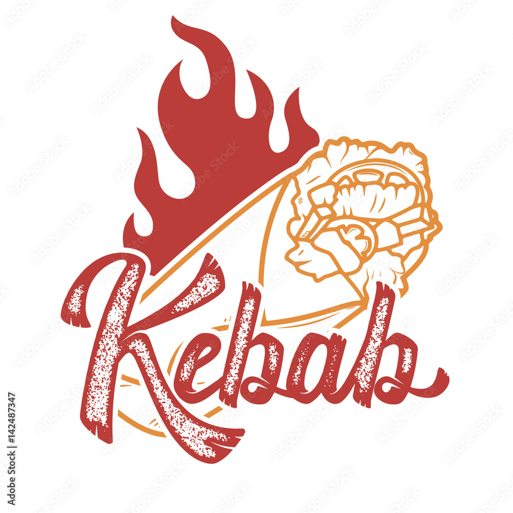 kebab. Handwritten lettering logo, label, badge. Emblem for fast food ...