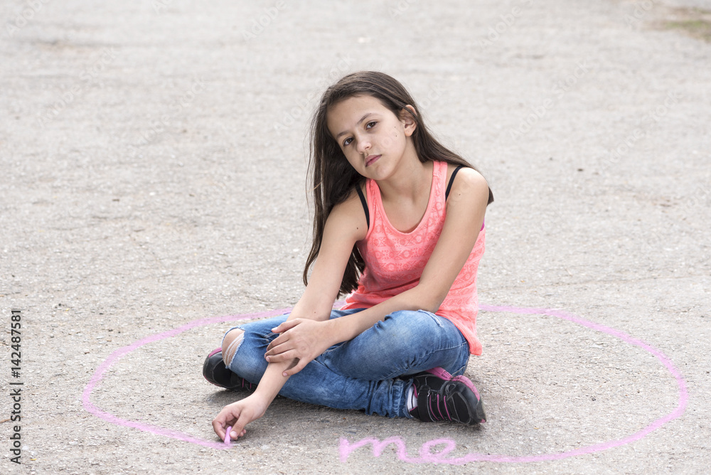 Girl sitting in an intimate circle Stock Photo | Adobe Stock