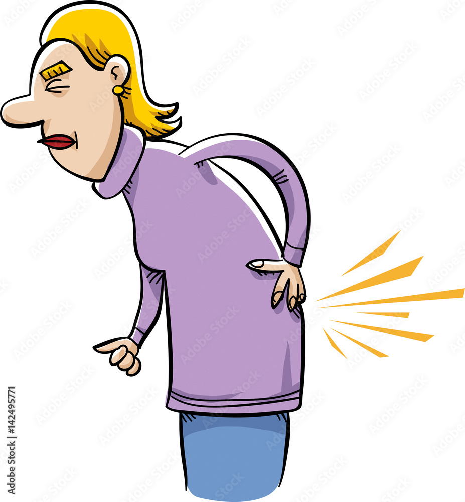 A cartoon woman with a painful, sore back. Stock Vector | Adobe Stock
