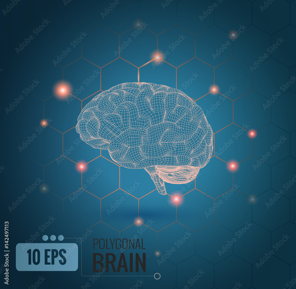 Wireframe brain illustration with connection dots BG Stock Vector ...