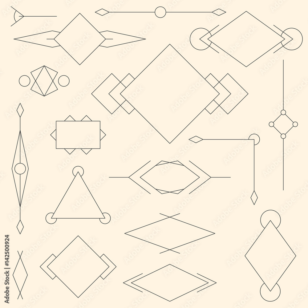 Set of grey linear graphic stylized frames and borders on beige ...