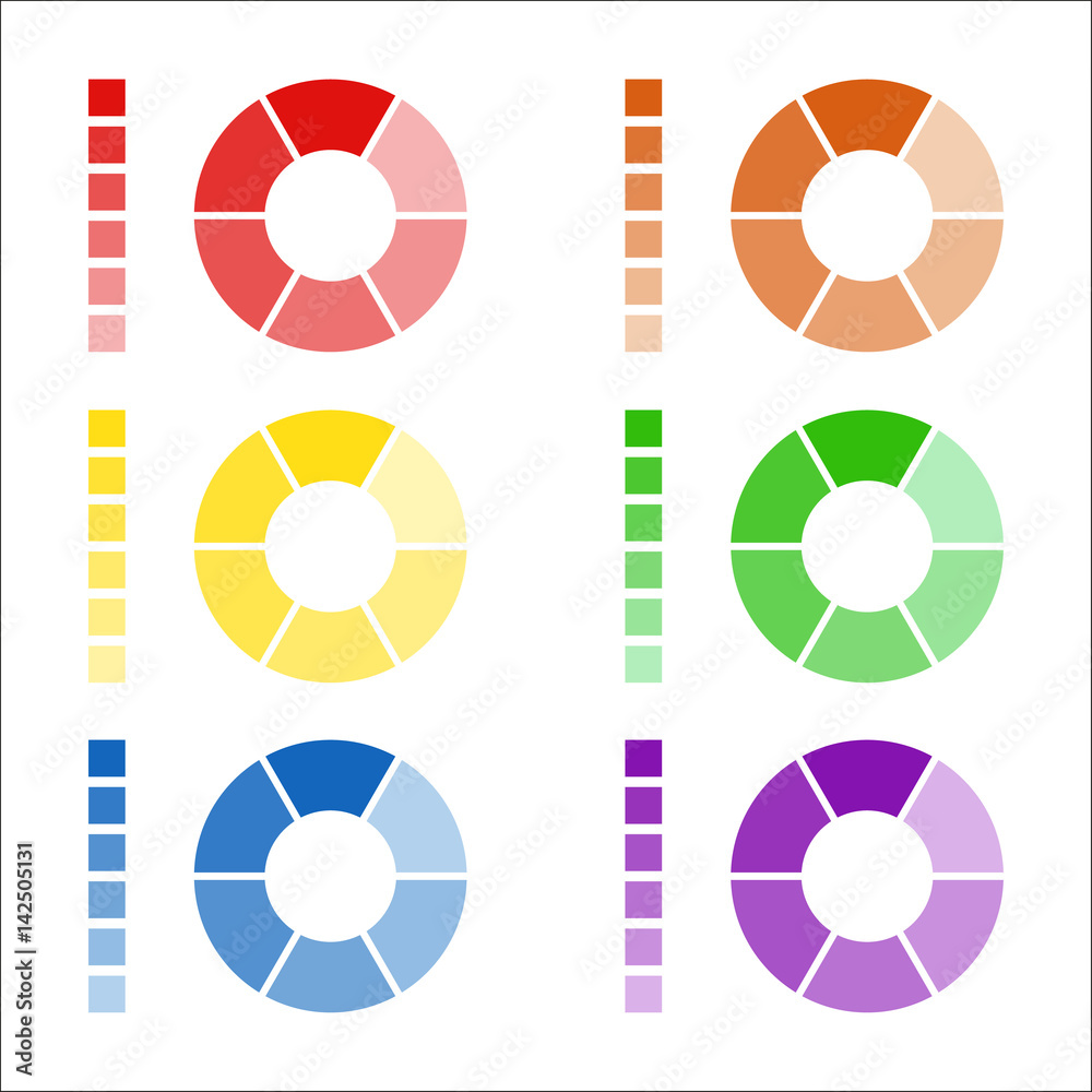 Set of circular spectrum wheels, collection of rounded diagrams with ...