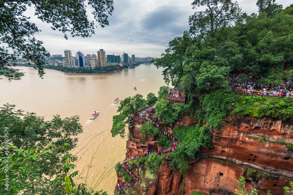 Leshan, China - August 09, 2014: Leshan Buddha park in Leshan, China ...