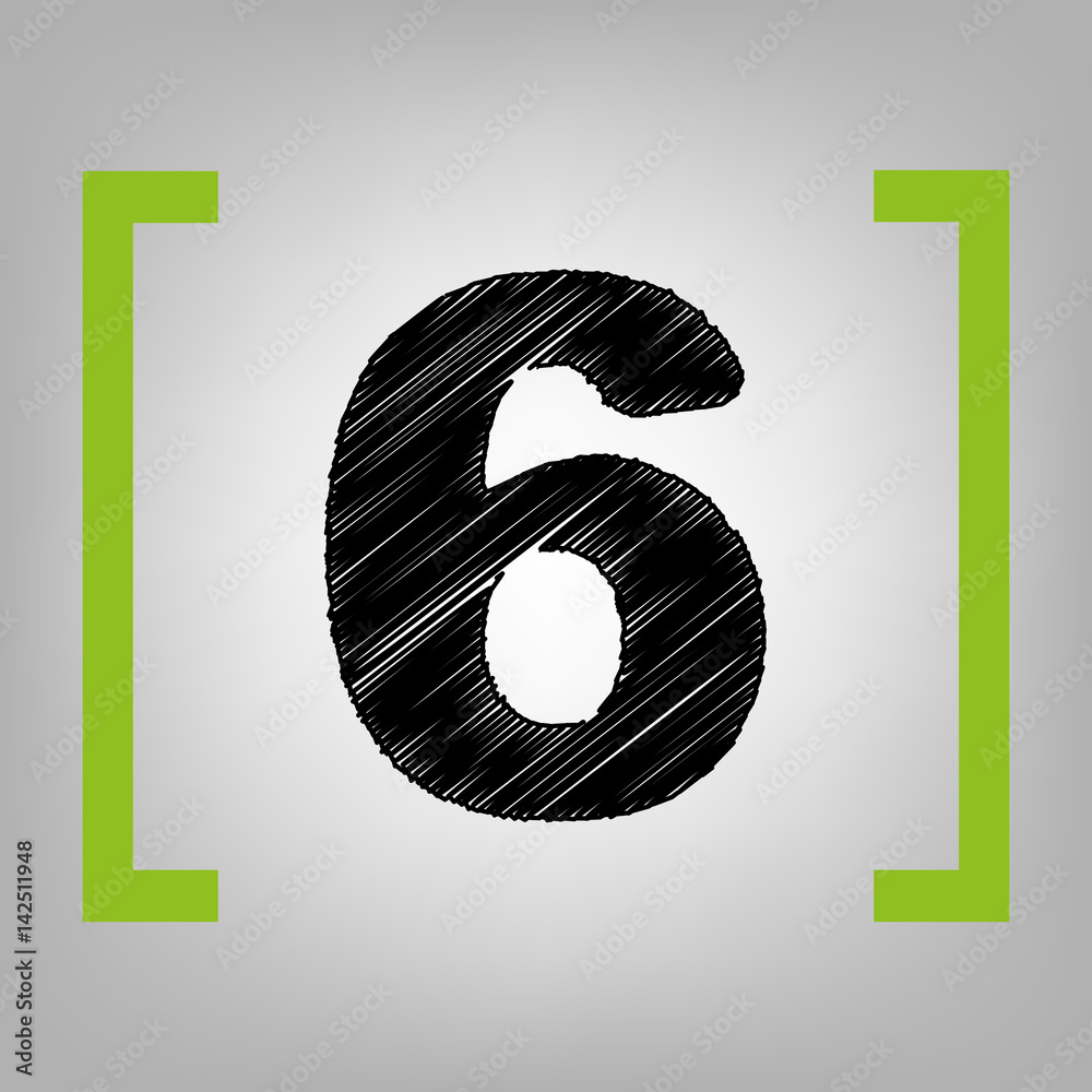 Number 6 sign design template element. Vector. Black scribble icon in ...