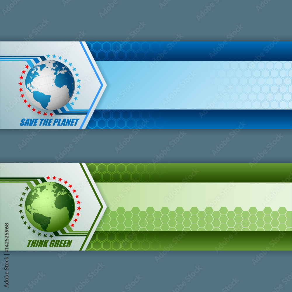 Set of web banners design, background with and Earth globe on linear ...