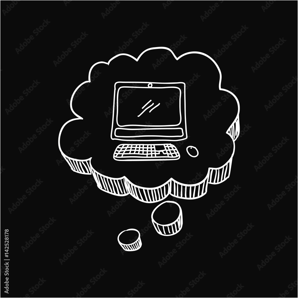 Computer technology scribble cartoons drawing vector illustration Stock ...