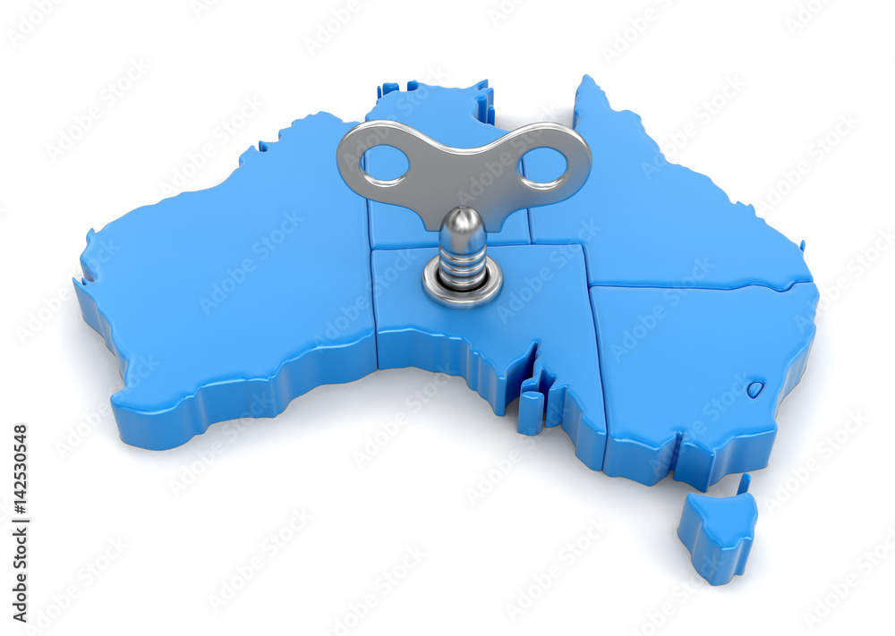 Map of Australia with winding key. Image with clipping path. Stock ...