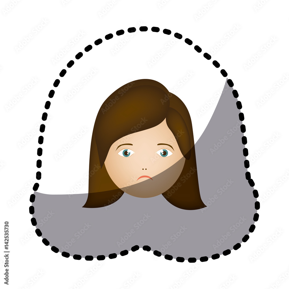 sticker colorful cartoon human female sad face vector illustration ...