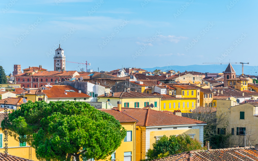 aerial view of the italian city pisa taken from the top of the leaning ...