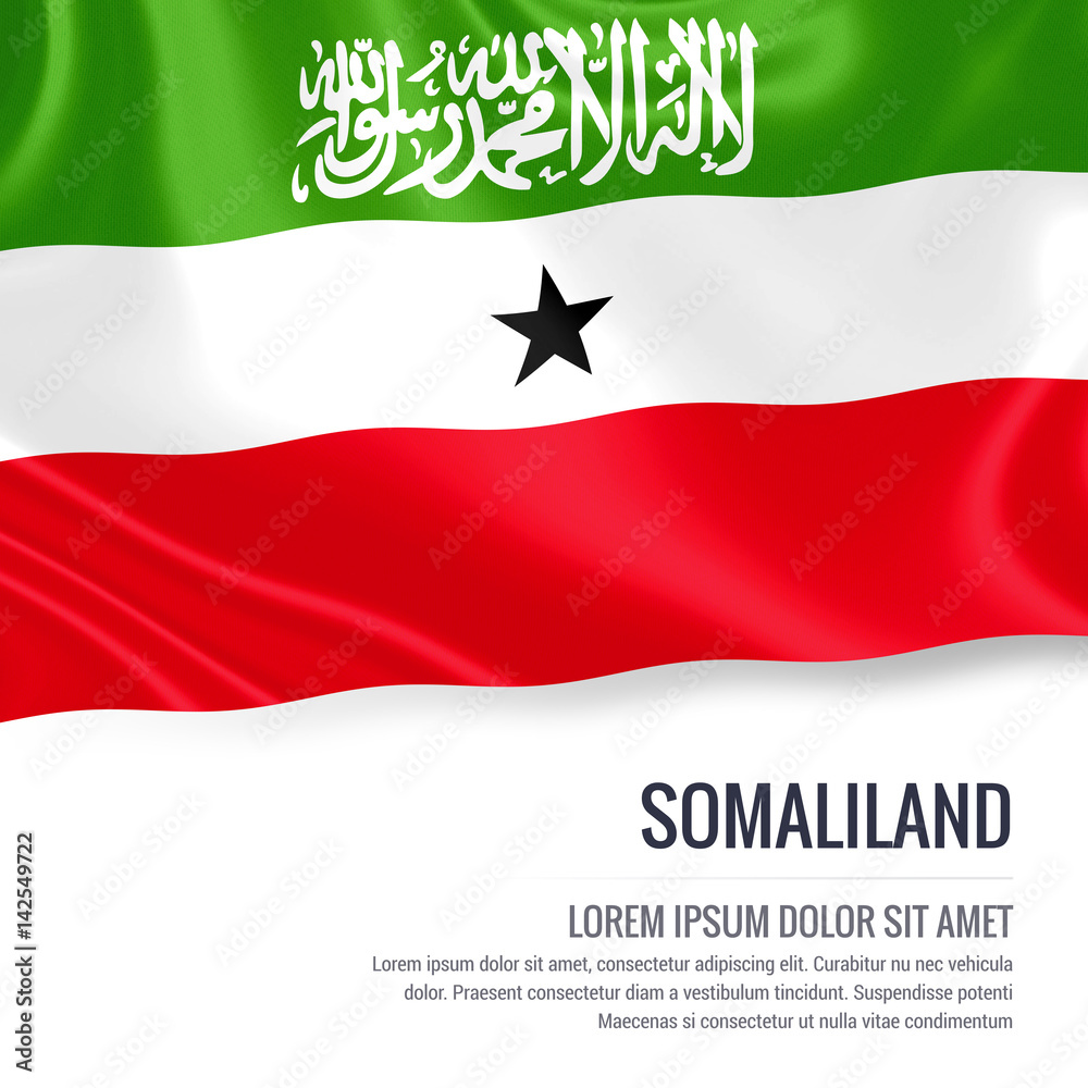Silky flag of Somaliland waving on an isolated white background with ...
