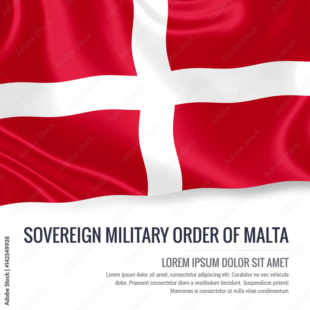 Silky flag of Sovereign Military Order of Malta waving on an isolated ...