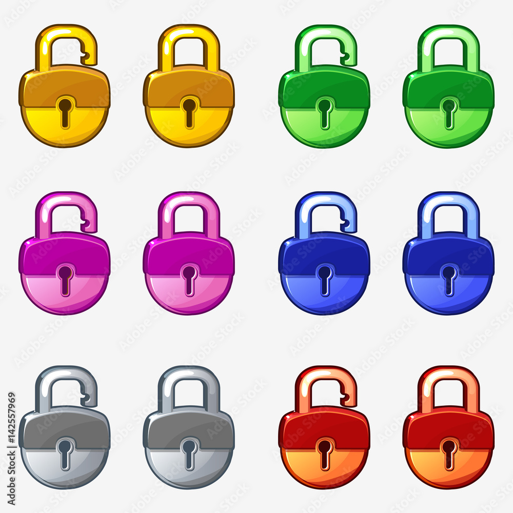 Cartoon colored padlock Stock Illustration | Adobe Stock