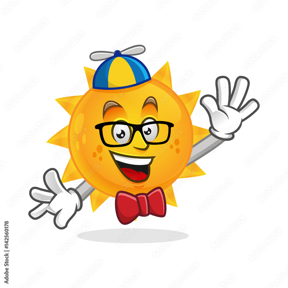 Nerd sun mascot, geek sun character, sun cartoon vector Stock Vector ...