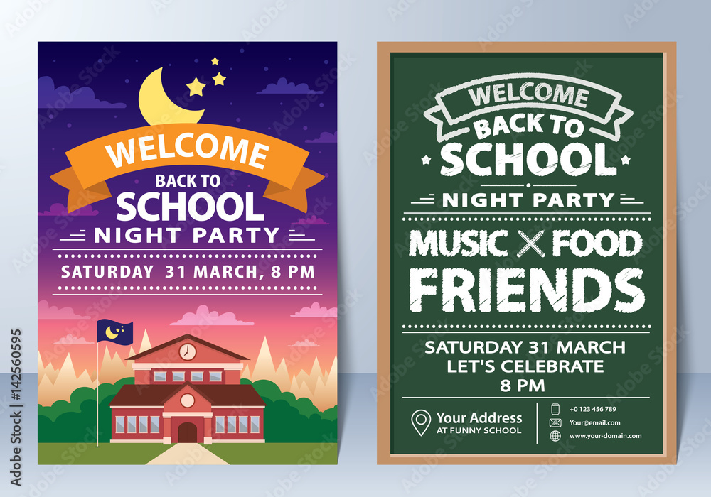 Invitation of back to school night party template design. Stock Vector ...