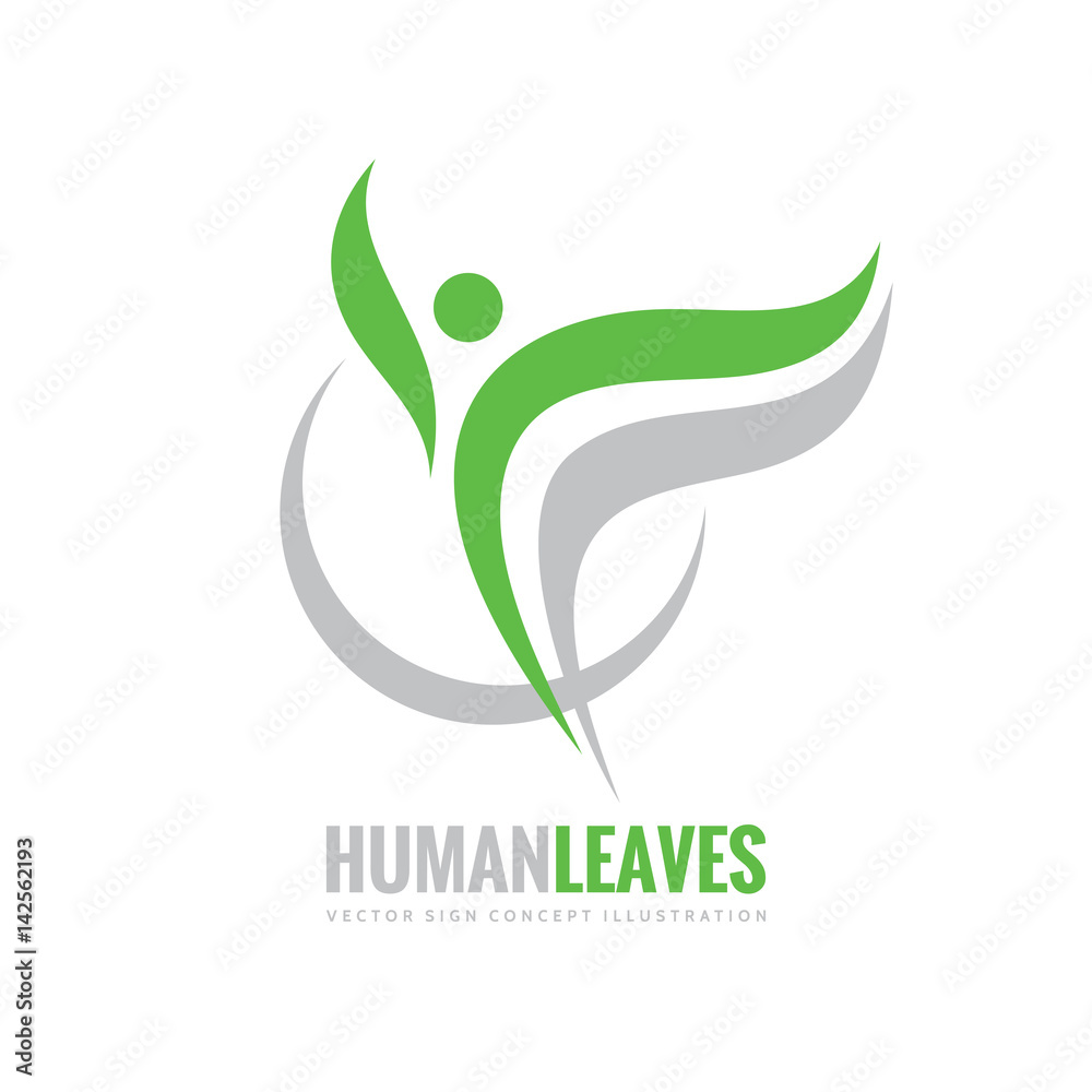 Human character - green leaves - vector logo concept illustration ...