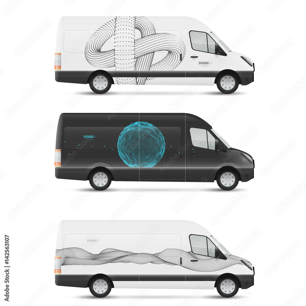 Mockup branding white bus. Set of design transport templates for ...