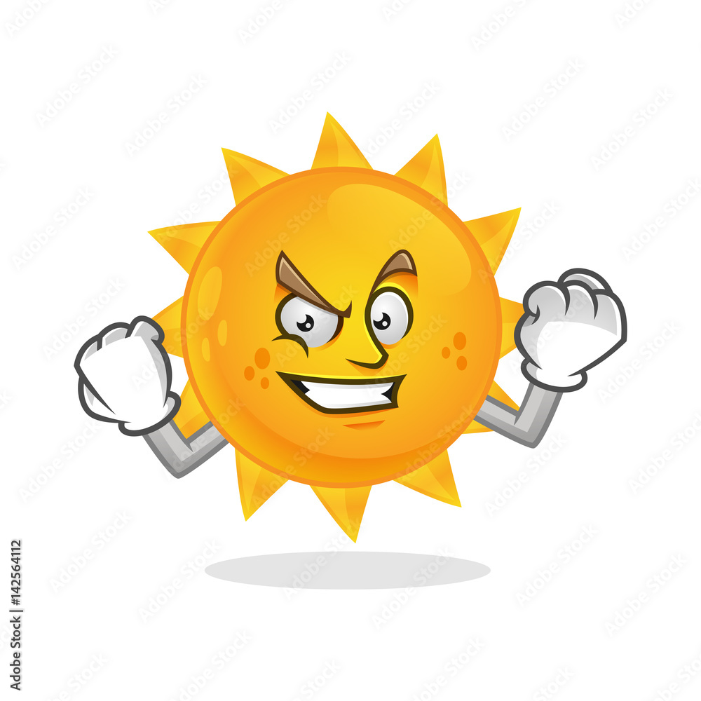 Strong and Confident sun mascot, sun character, sun cartoon vector ...