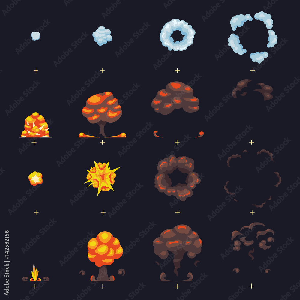 Comic boom blast explosion with flame and smoke fx animation frames ...