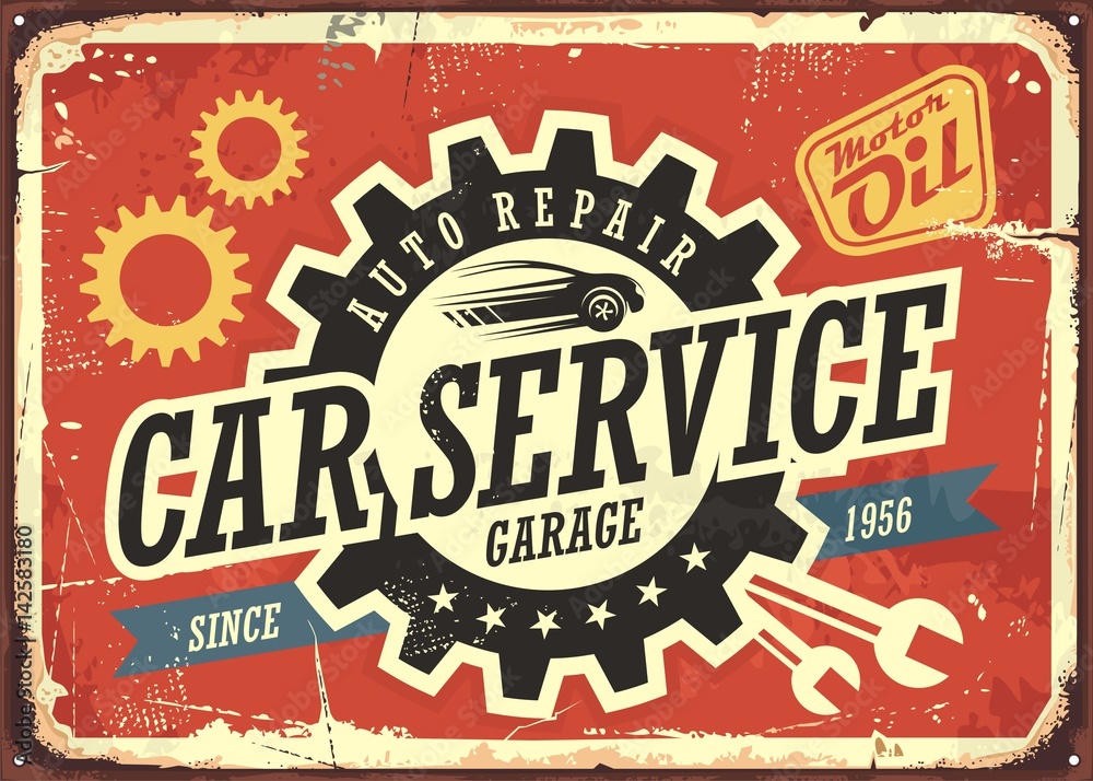 Car service vintage tin sign vector image Stock Vector | Adobe Stock