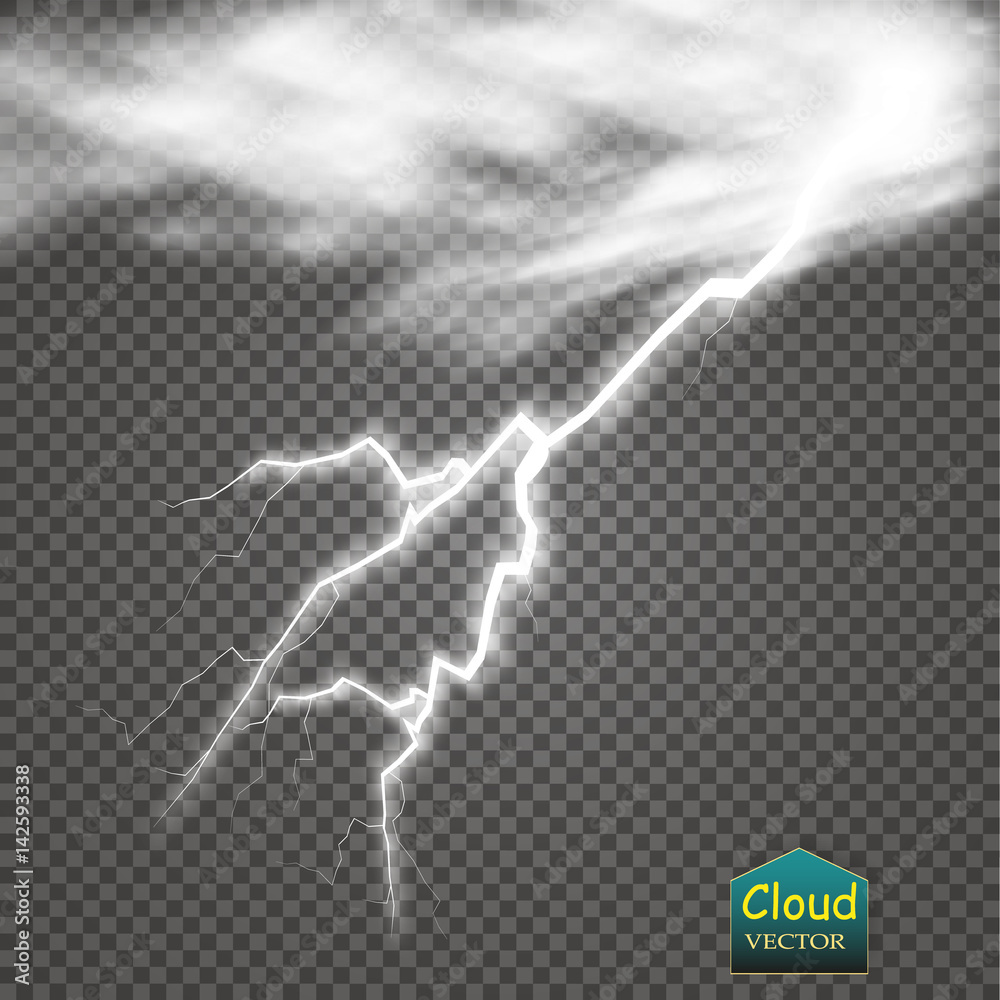 Storm and Lightning with rain and white cloud isolated on transparent ...