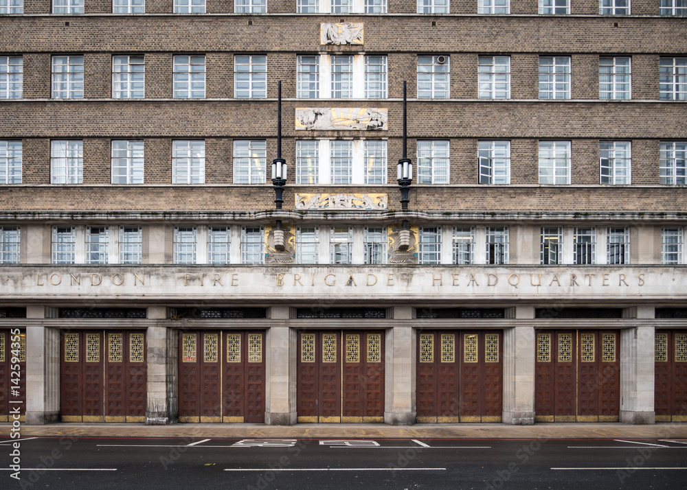 London Fire Brigade Headquarters. The art deco architectural facade to ...