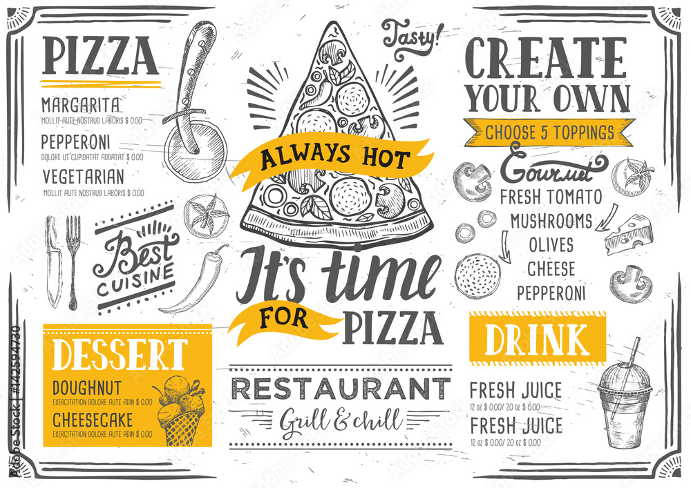 Pizza menu restaurant, food template. Stock Vector | Adobe Stock