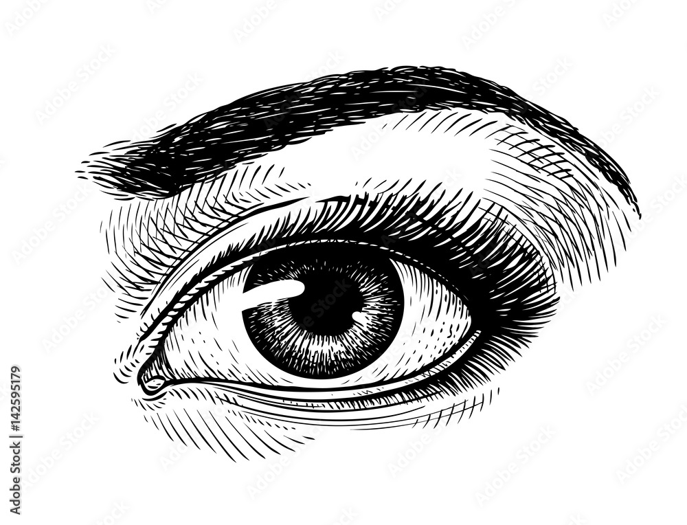 Hand-drawn beautiful female eye, sketch. Makeup, beauty salon symbol ...