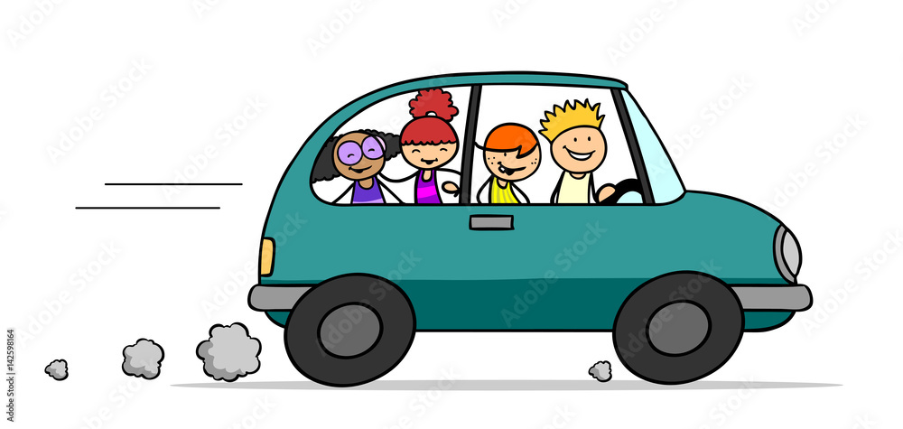 Gruppe Kinder fährt Auto Stock Illustration | Adobe Stock