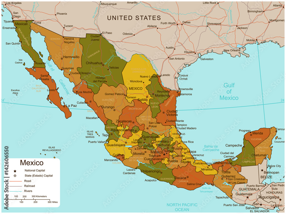 Mexico map with selectable territories. Vector Stock Vector | Adobe Stock