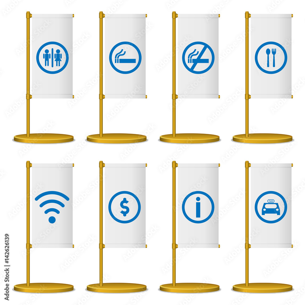 Vettoriale Stock set of flag stand with icon | Adobe Stock