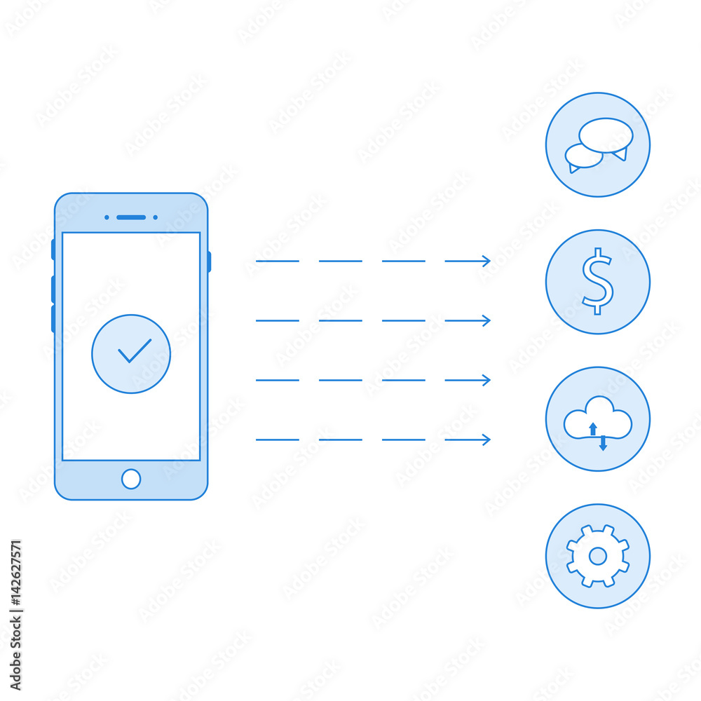 Linear concept of two phones exchanging information in linear style for ...