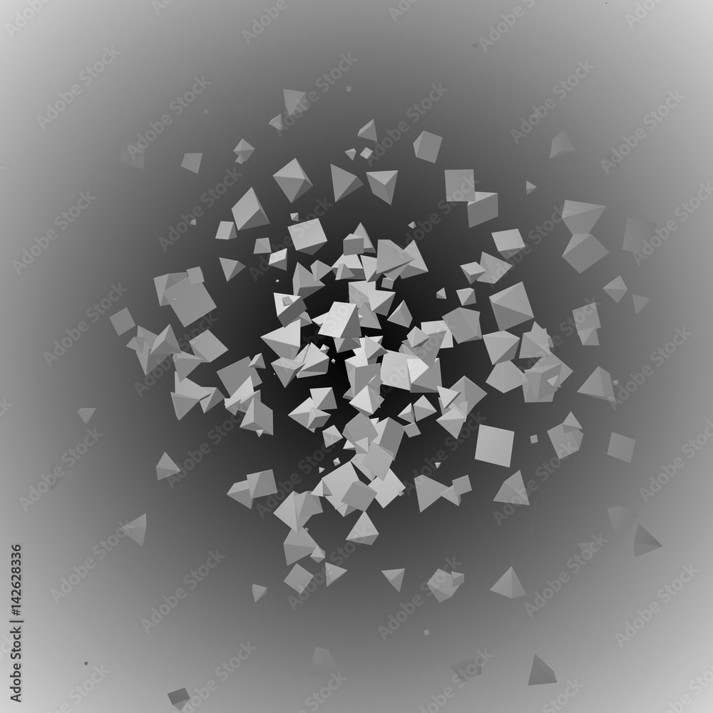 Explosion of geometric shapes in space. Vector illustration. Back ...