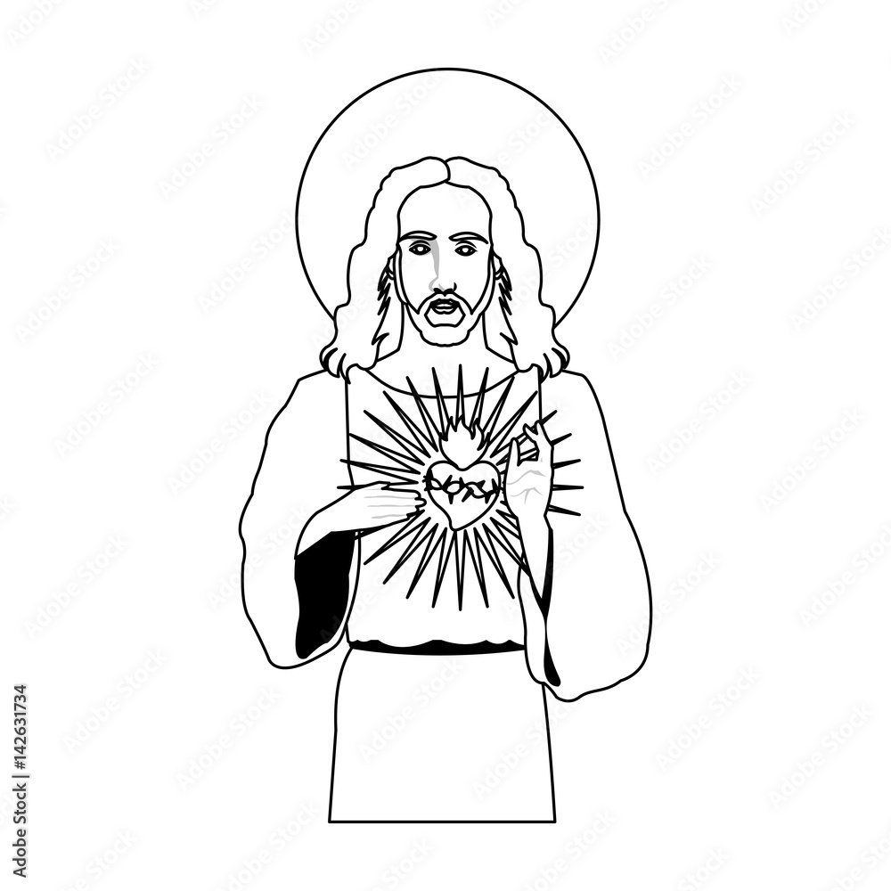 jesus christ holding sacred heart christian icon image vector ...