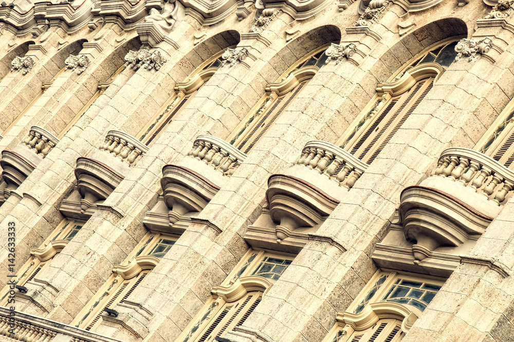 Row of balconies in European-styled architecture in Havana Cuba Stock ...