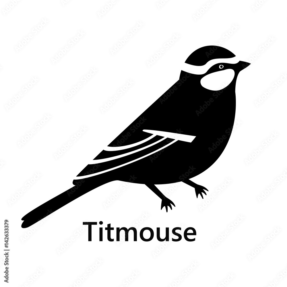 Titmouse silhouette on white background text Stock Vector | Adobe Stock