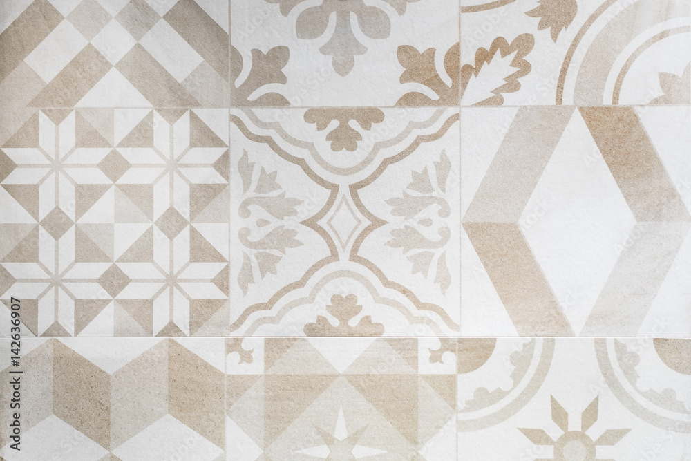 Beige Moroccan tiles, ornaments, mosaic floor texture Stock Photo ...