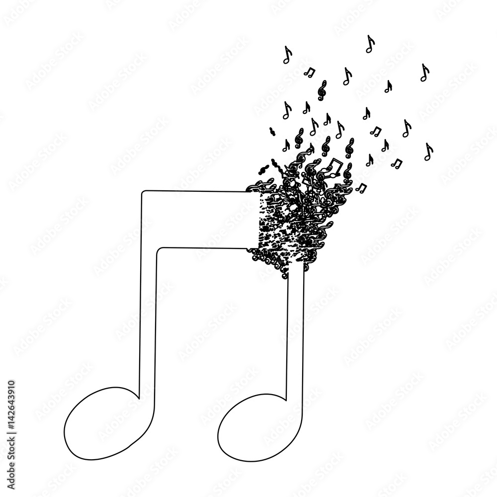 monochrome contour of musical note with top fading vector illustration ...